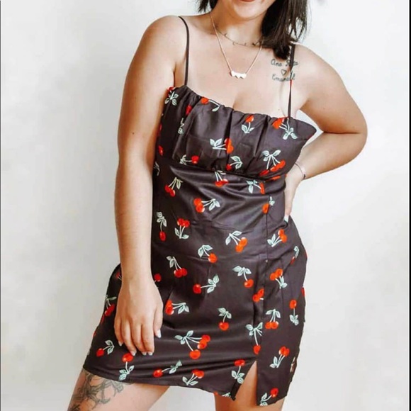 Dresses | Nwt Bloom Chic Black Mini Dress With Cherries | Poshmark
